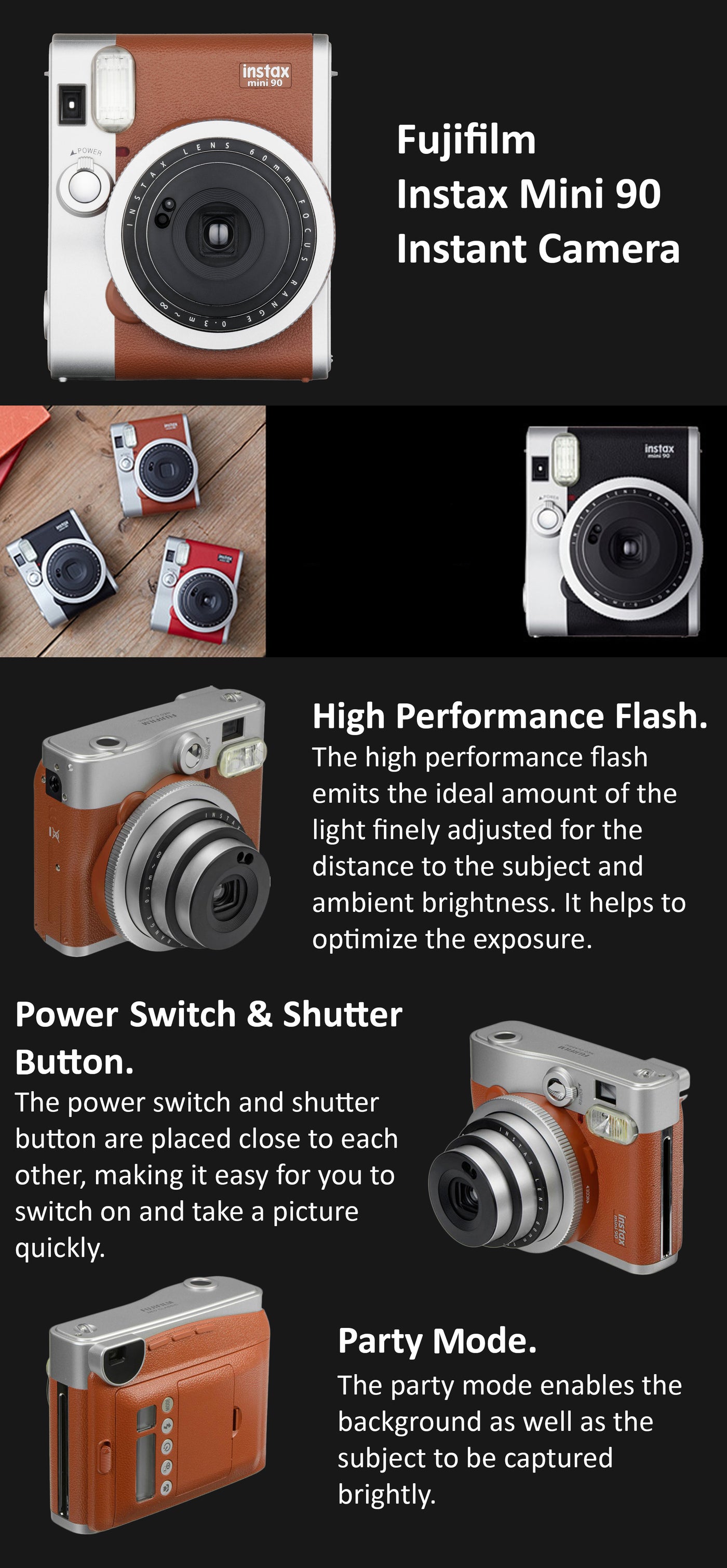 FUJIFILM Instax Mini 90 Instant Film Camera Brown UAE | Dubai, Abu Dhabi