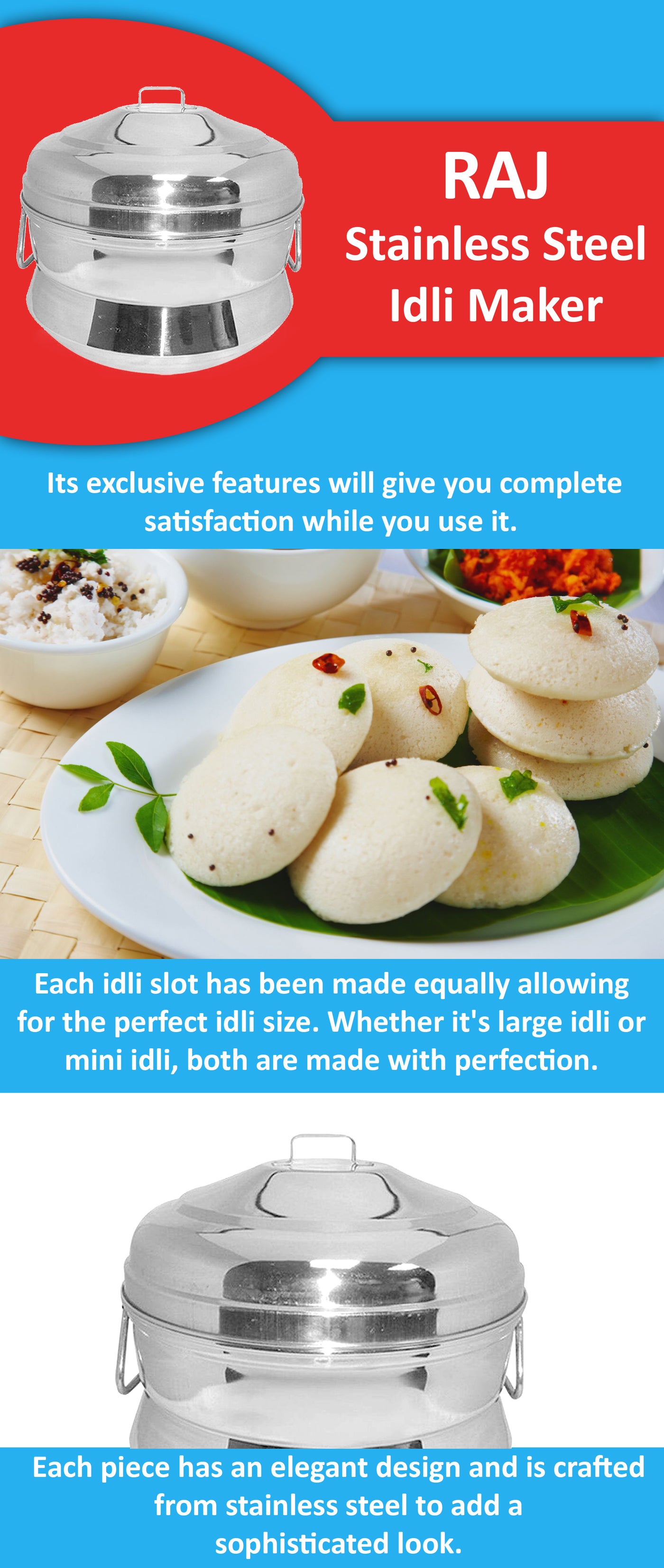 RAJ Stainless Steel Idli Maker Silver UAE | Dubai, Abu Dhabi