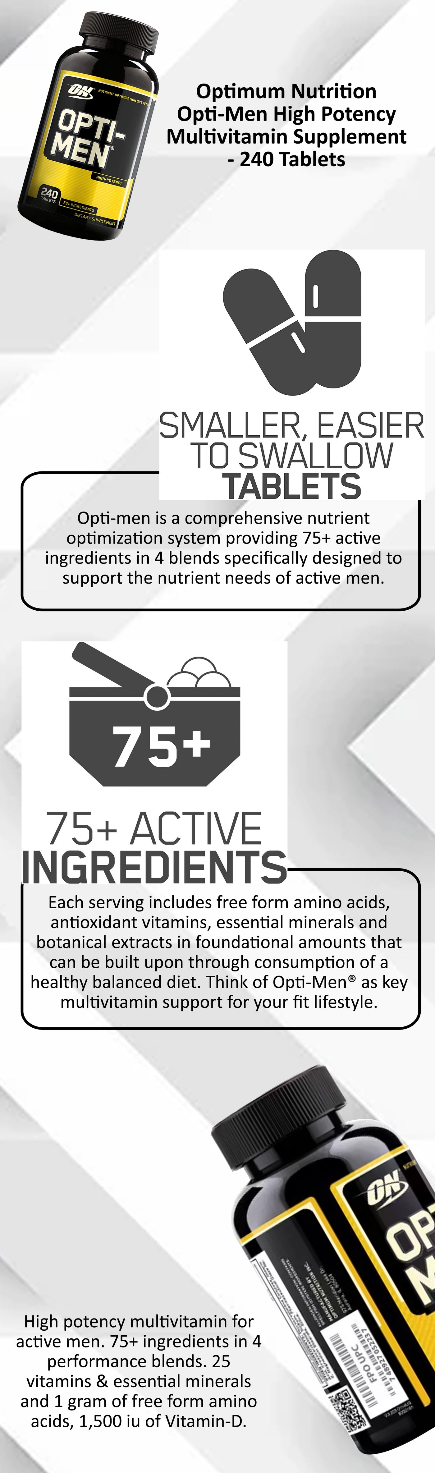 Optimum Nutrition Opti-Men High Potency Multivitamin Supplement - 240 Tablets UAE | Dubai, Abu Dhabi