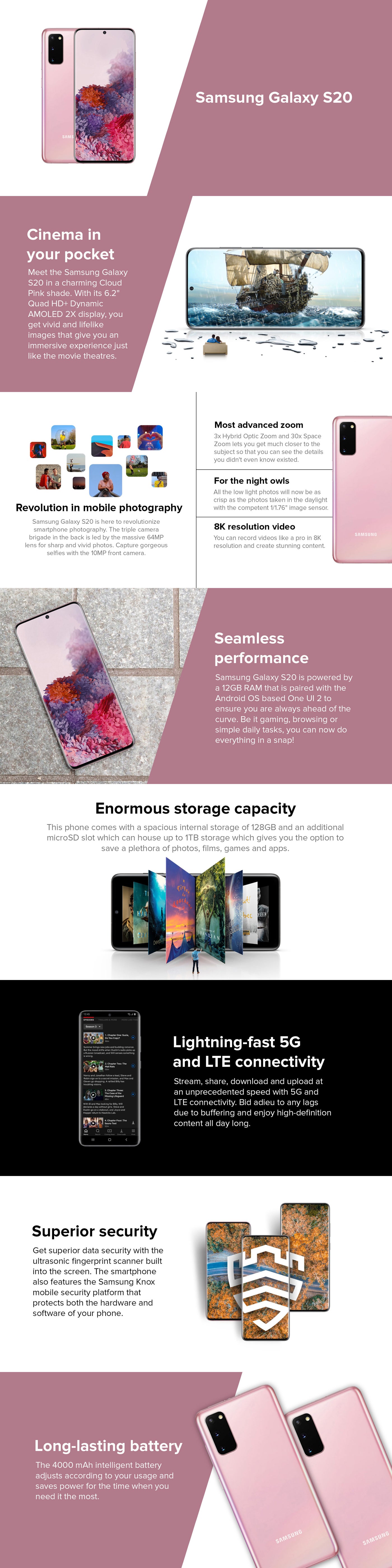 Samsung Galaxy S20 Dual SIM Cloud Pink 12GB RAM 128GB 5G ...