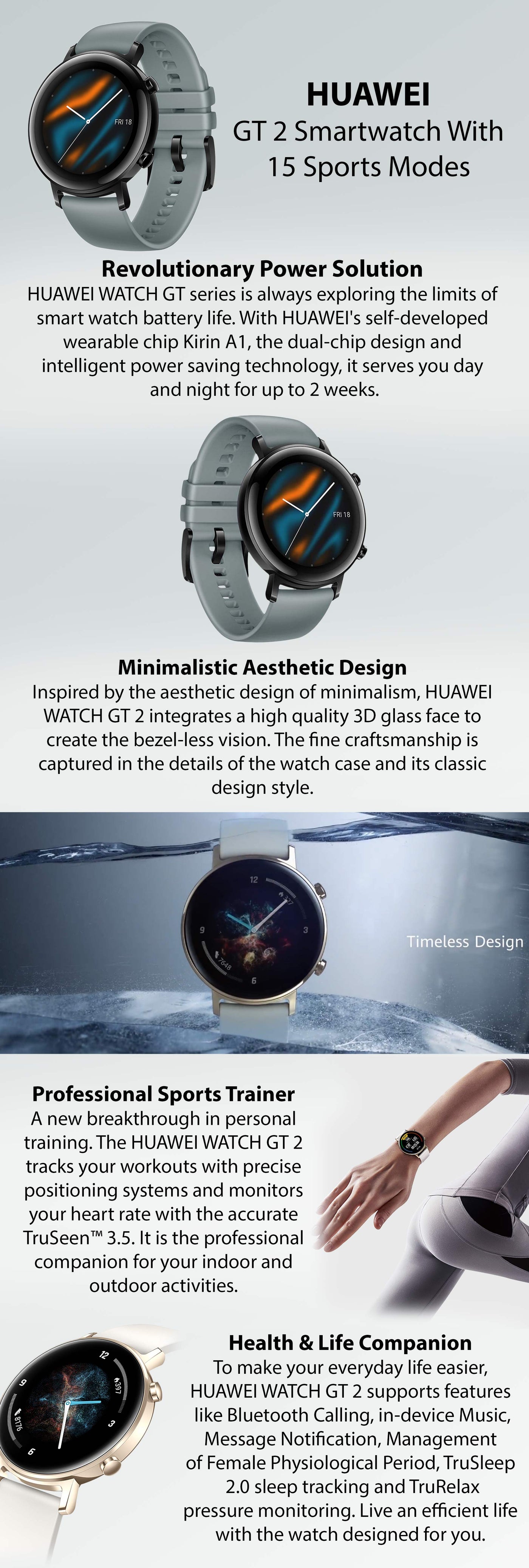 HUAWEI GT2 Smartwatch With 15 Sports Modes Cyan KSA | Riyadh, Jeddah
