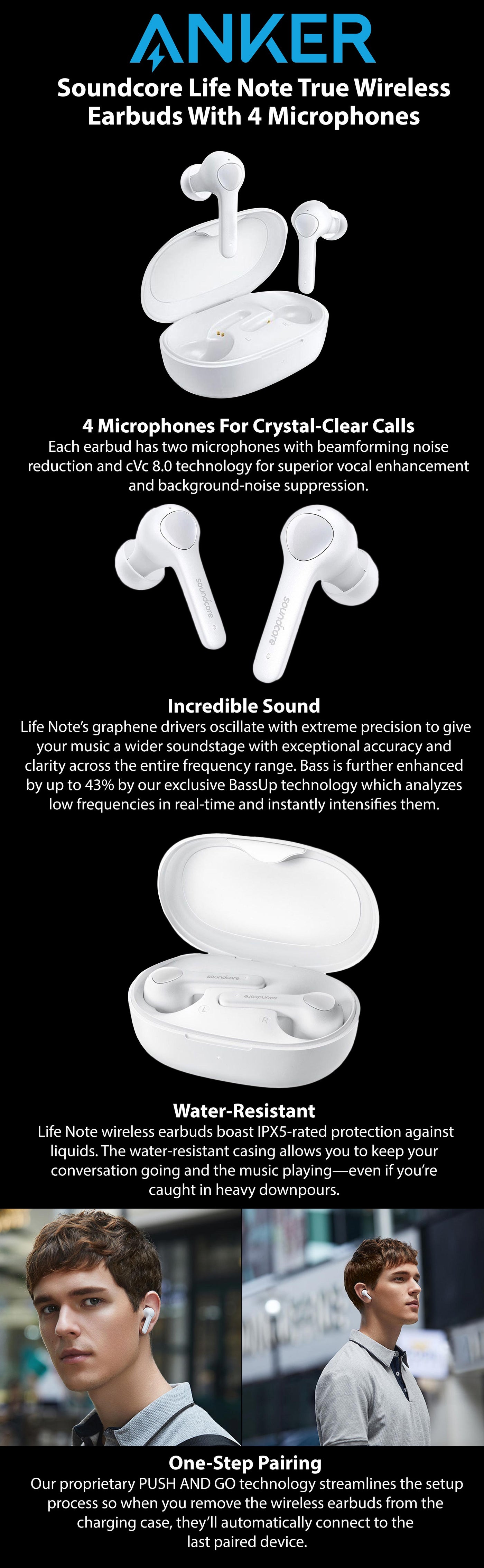 Soundcore Life Note True Wireless Earbuds With 4 Microphones White KSA ...