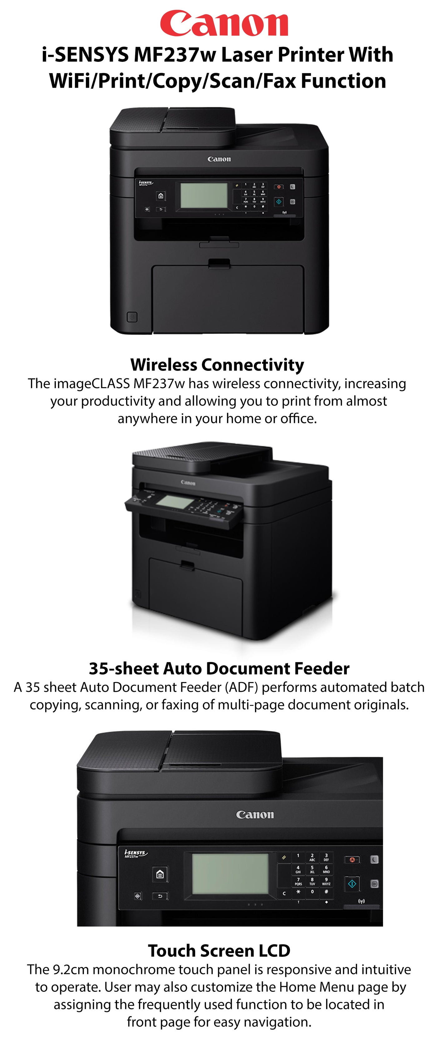 Canon I-sensys MF237w Laser Printer With WiFi/Print/Copy/Scan/Fax Function Black UAE | Dubai ...