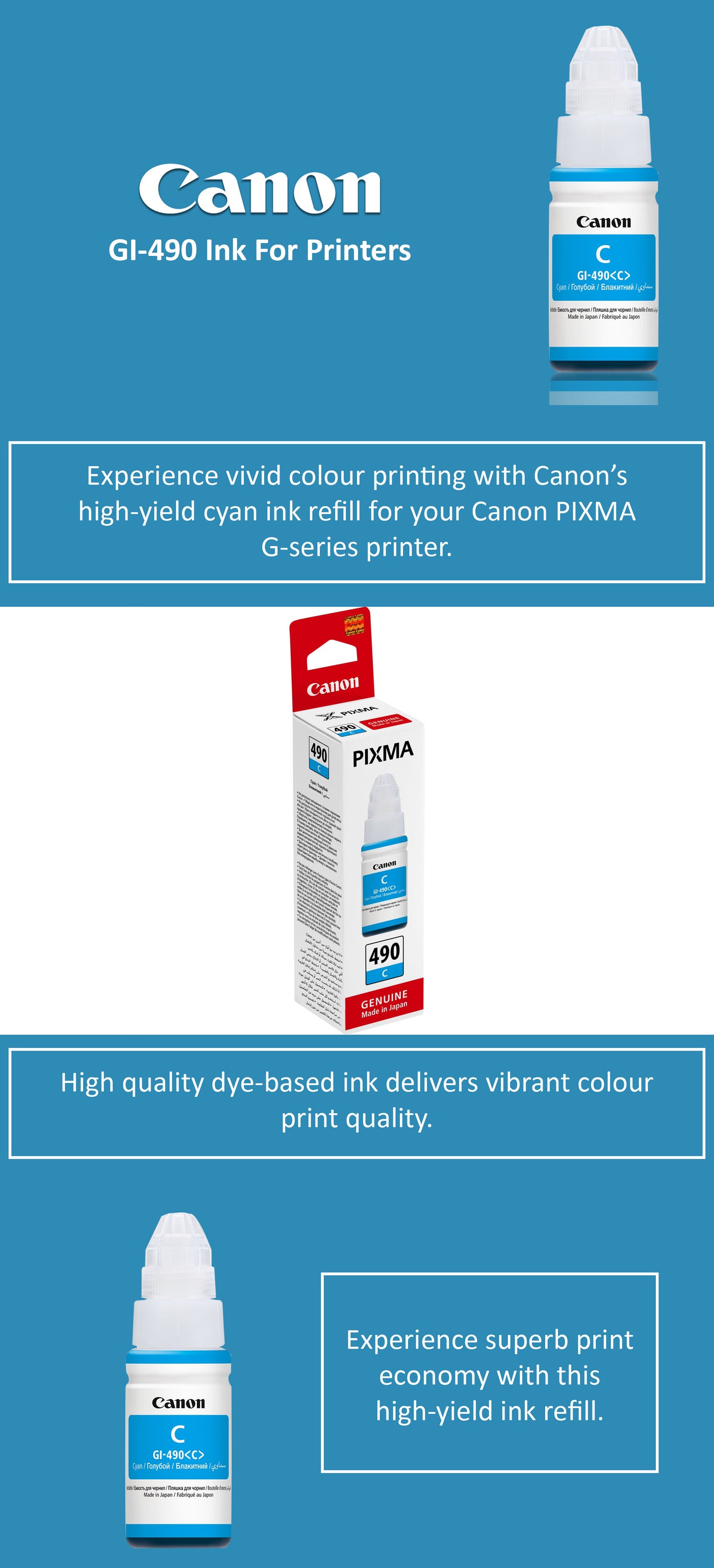 Canon Gi-490 Ink For Printers Cyan KSA | Riyadh, Jeddah
