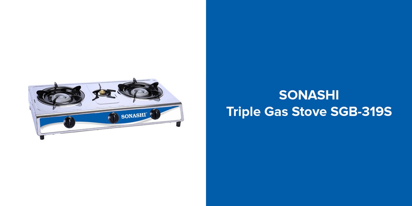 SONASHI Stainless Steel Triple Gas Stove with Piezo Ignition System ...