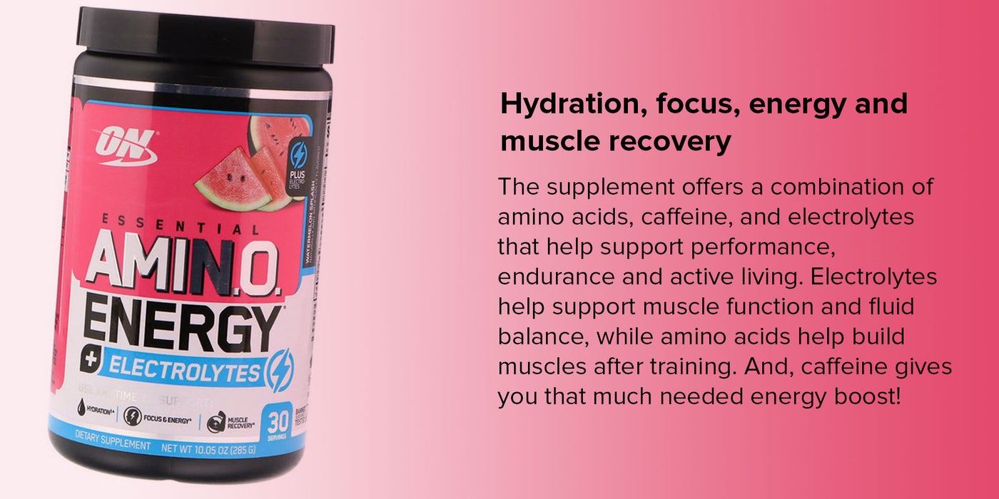 Optimum Nutrition Essential Amino Energy Plus Electrolytes Supplement ...