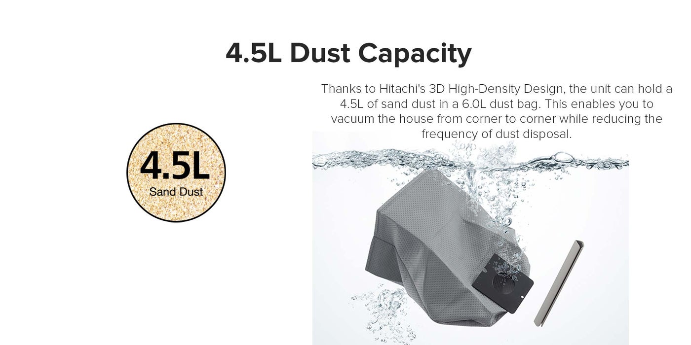 HITACHI Vacuum Cleaner, Cloth, Nano Titanium Filter 4.5 L 1800 W CV ...