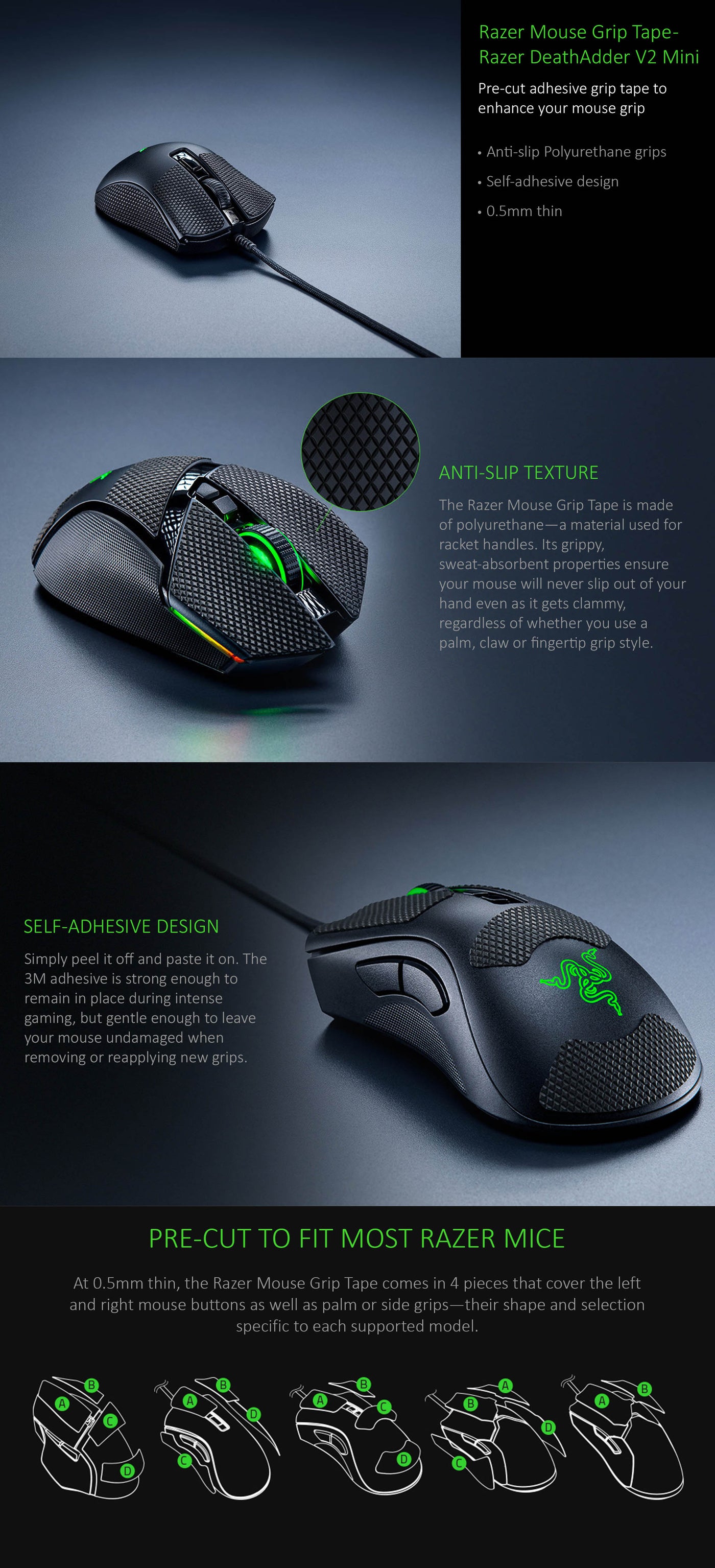 RAZER Razer Universal Grip Tape for Gaming Peripherals and Devices ...