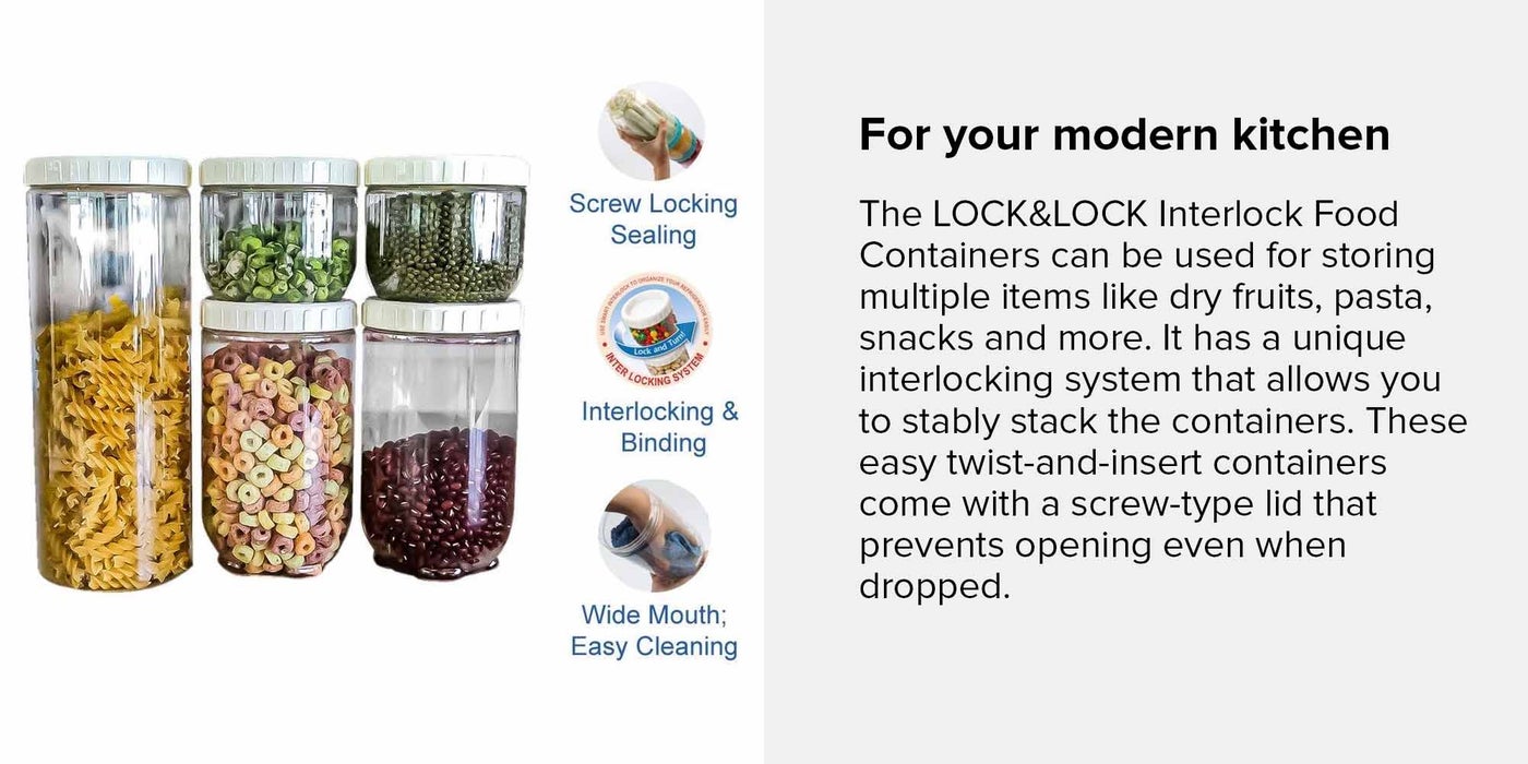 LocknLock Set Of 5 Interlock Food Containers Clear Containers 620 Ml ...