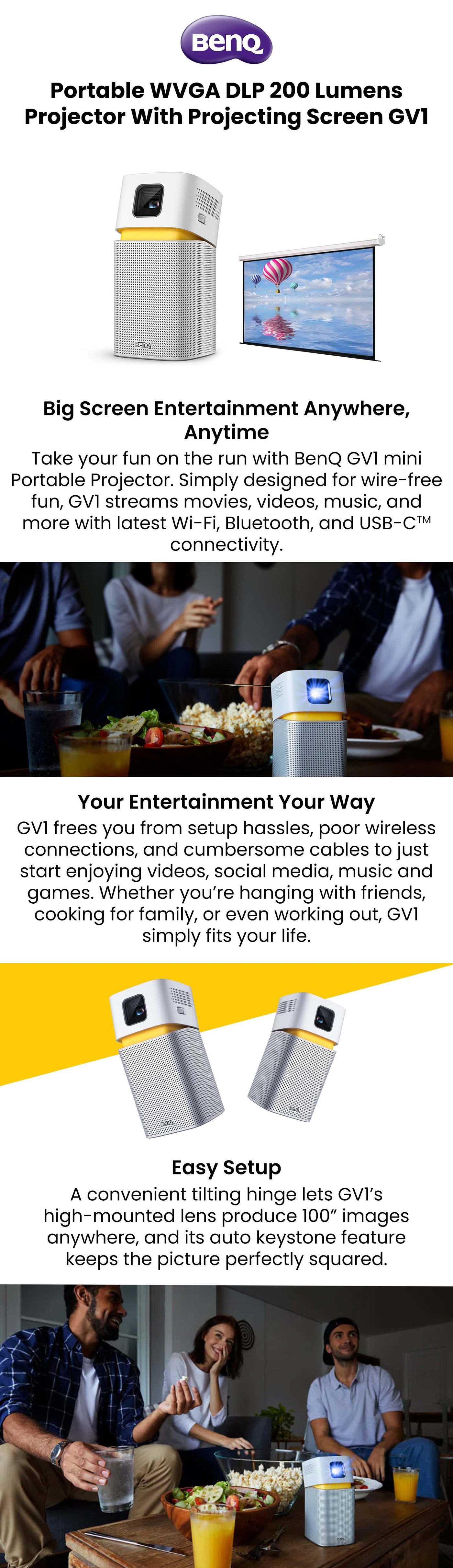 BenQ Portable WVGA DLP 200 Lumens Projector With Projecting Screen GV1 Silver UAE | Dubai, Abu Dhabi