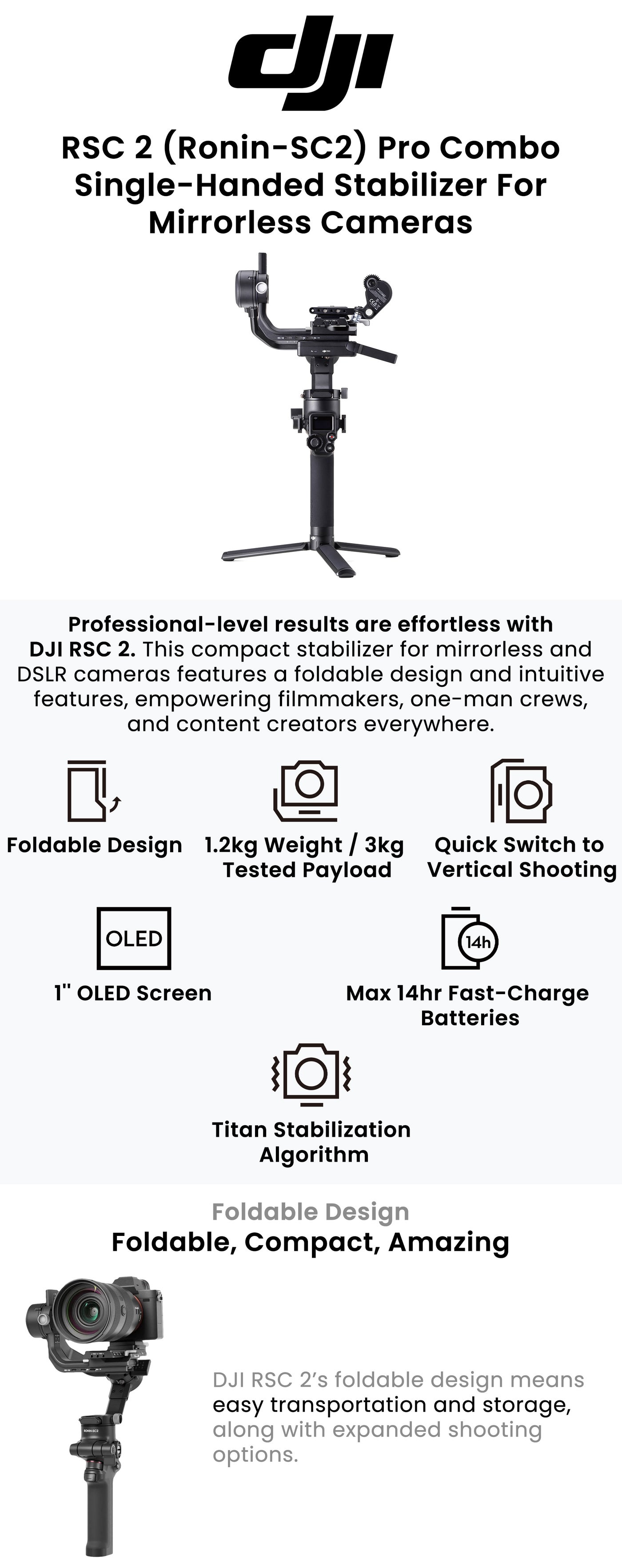 dji Ronin RSC 2 Pro Combo Single-Handed Stabilizer For Mirrorless ...