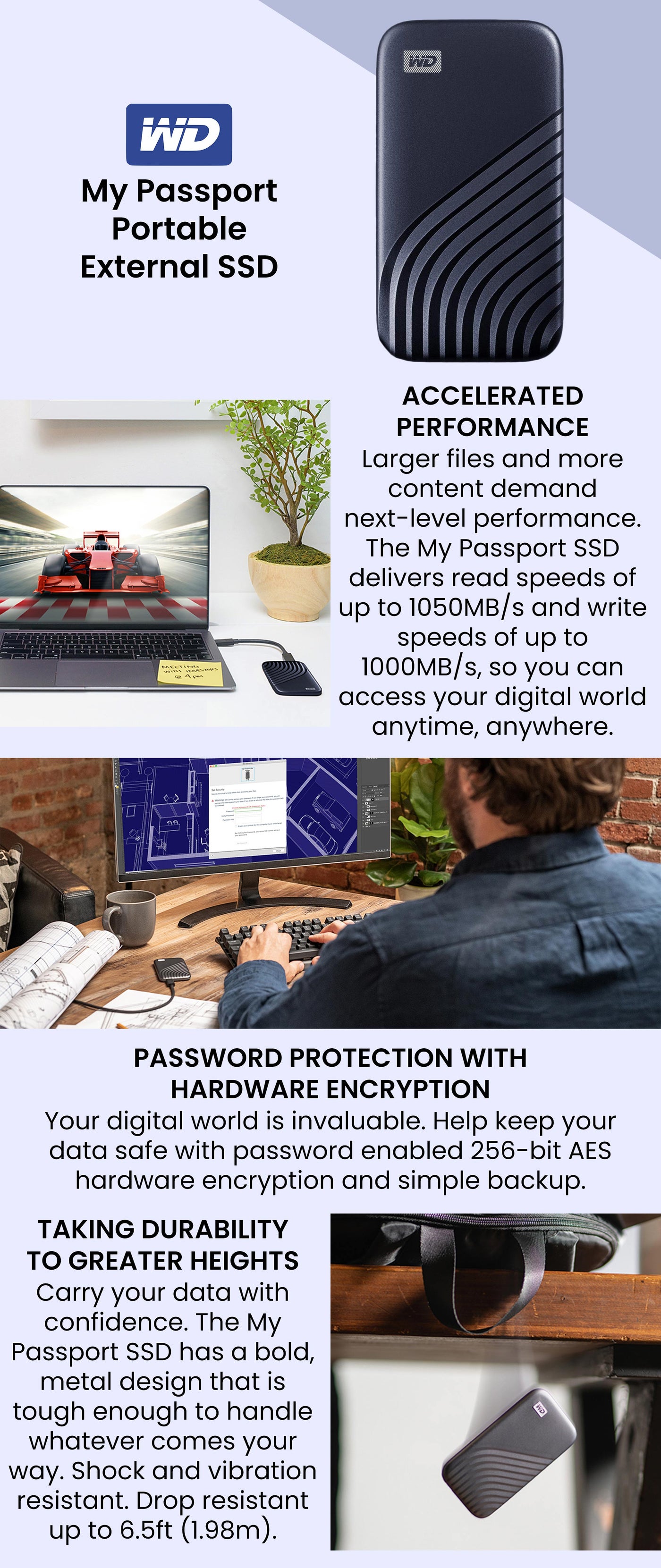 WD My Passport SSD - Portable SSD, up to 1050MB/s Read and 1000MB/s ...