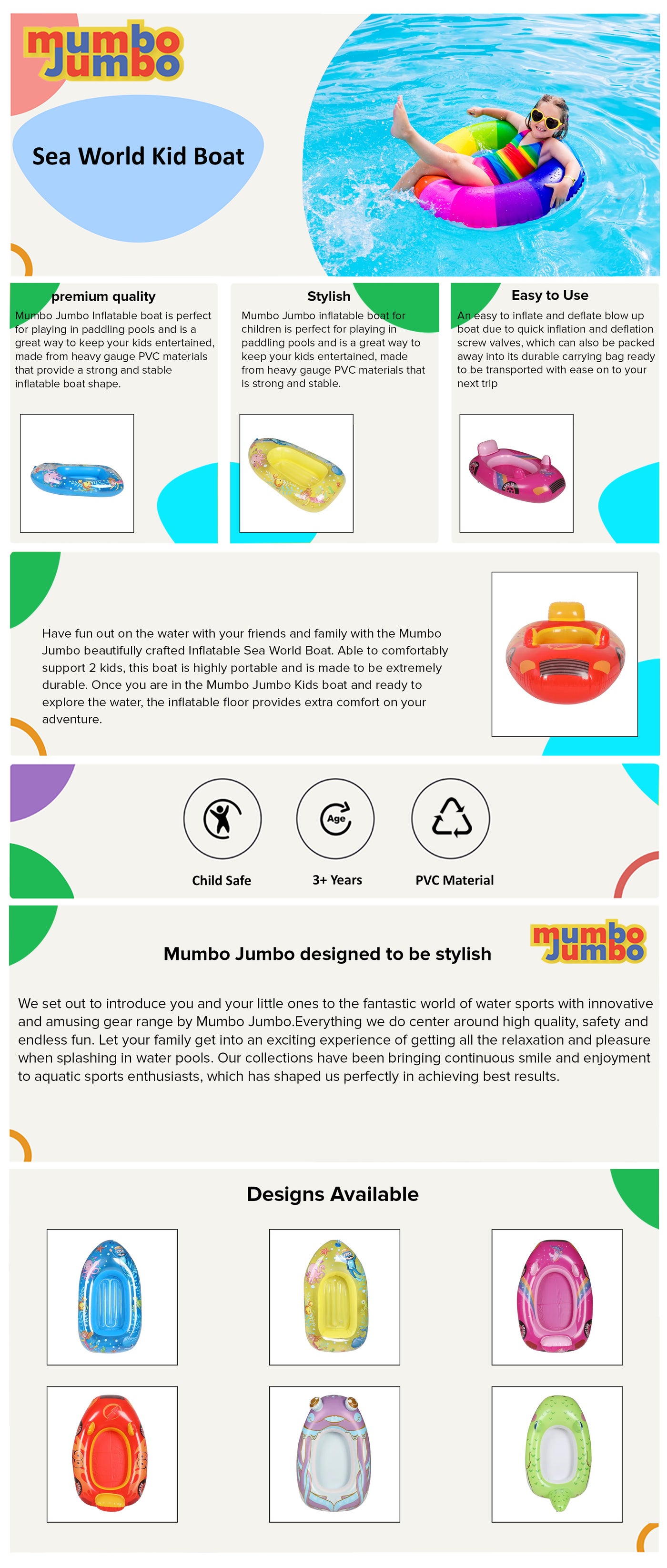 mumbo Jumbo Kids Inflatable Boat In Car Shape With Beautifully Crafted ...