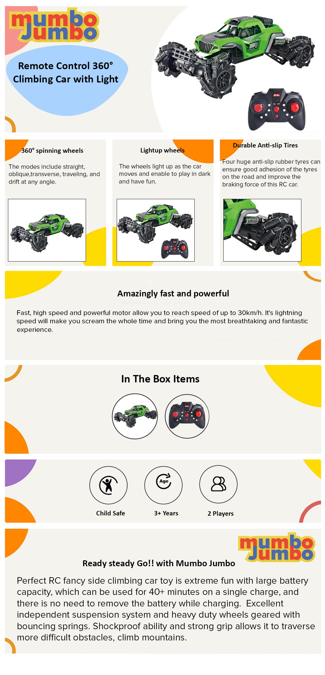 mumbo Jumbo 1:16 Remote Control Climbing Car With Remote For Kids Above ...