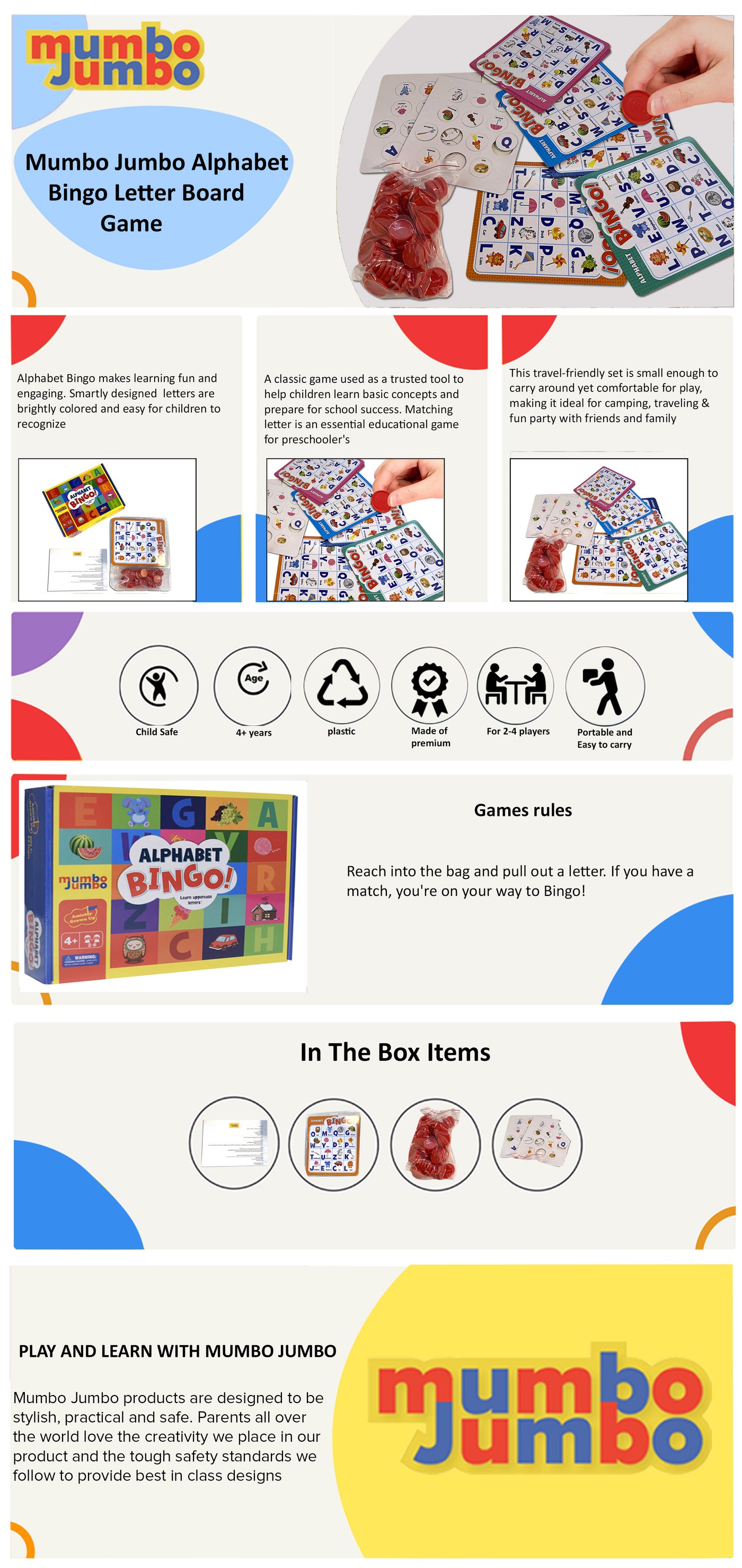 mumbo Jumbo Alphabet Bingo Letter Board Game For Kids 4 Years And Above ...