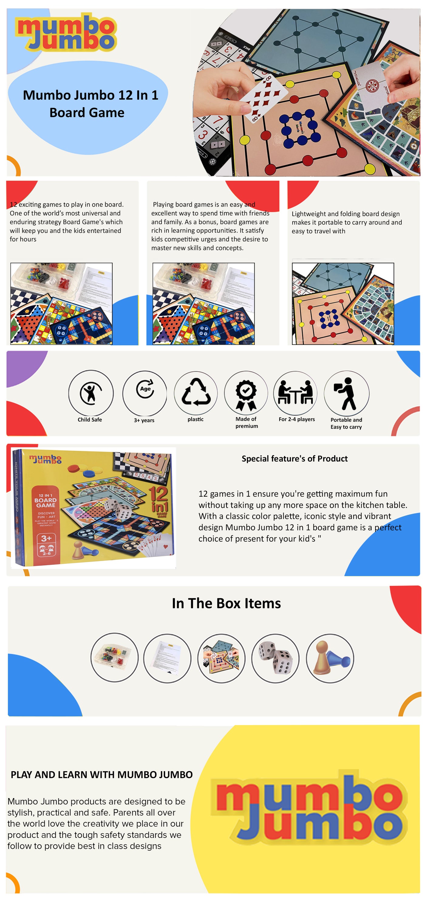mumbo Jumbo 12-In-1 Board Game, For Kid's 3 Years Old And Above, Game ...