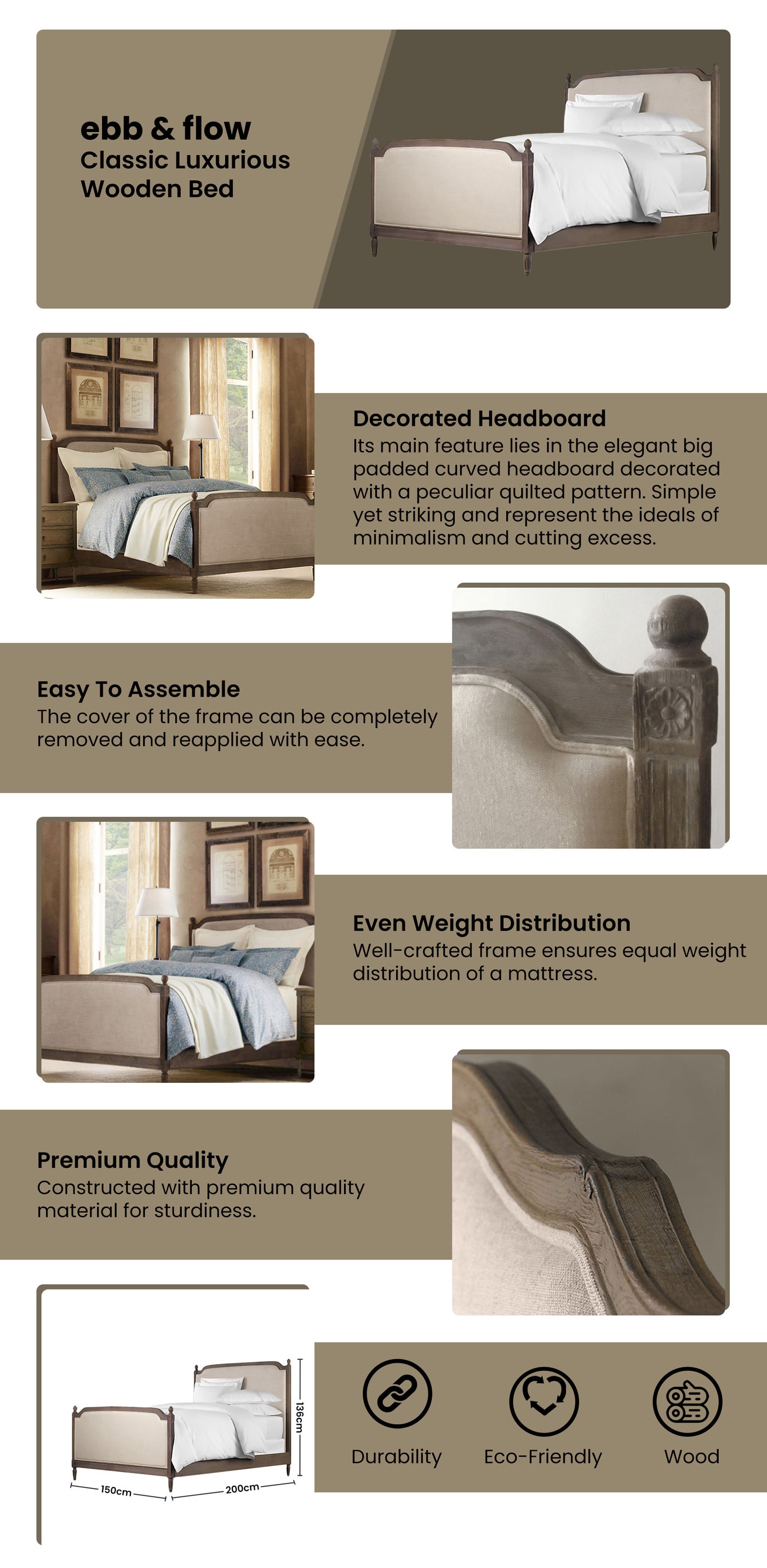 ebb & flow Bed Frame Luxurious - Double Bed - Classic Style Collection ...