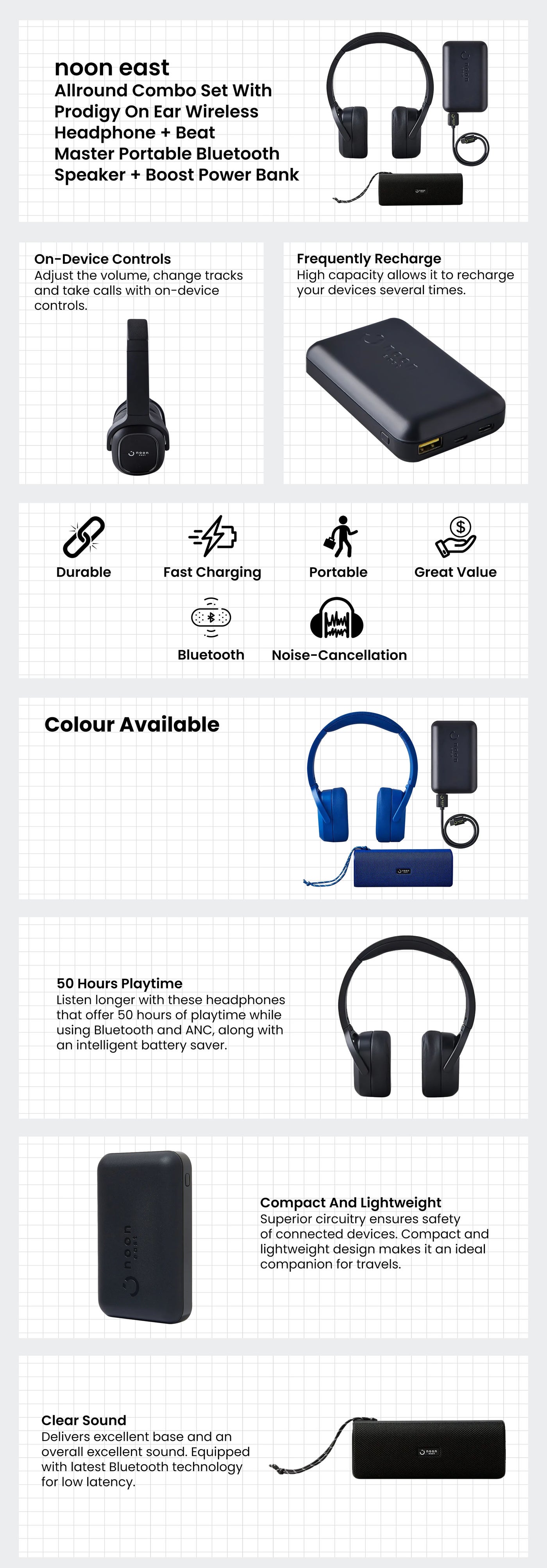 Noon East Allround Combo Set Of Prodigy On Ear Wireless Headphone Bt 5. ...