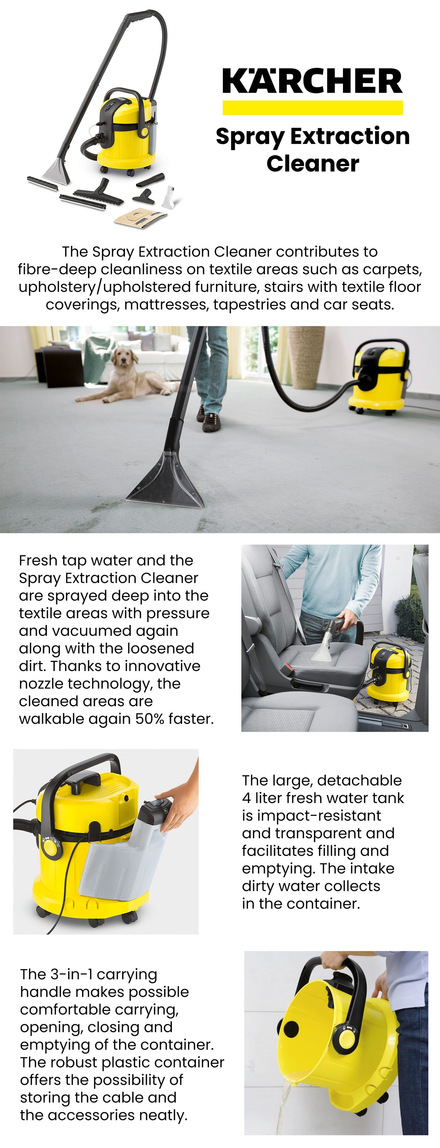 KARCHER Spray Extraction Cleaner 4.0 L 220.0 W 1.081-140.0 Yellow/Black ...