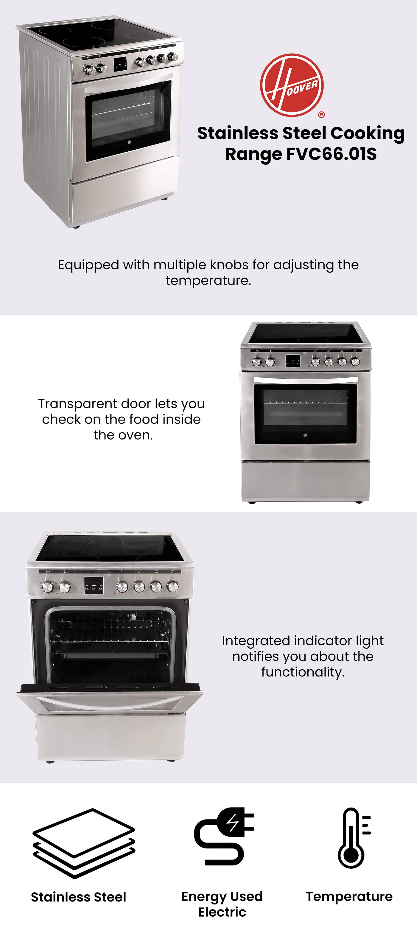 HOOVER Stainless Steel Cooking Range FVC66.01S Silver/Black UAE | Dubai ...