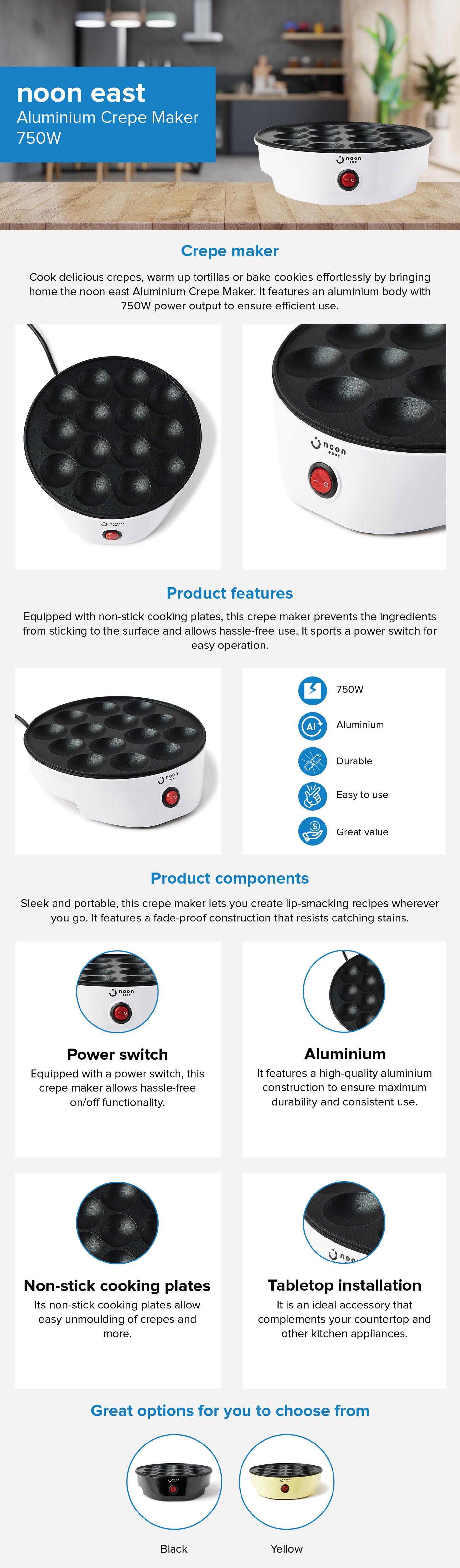 Noon East Crepe Cake Luqaimat Maker Pan Cake Machine Device - 750 W ...