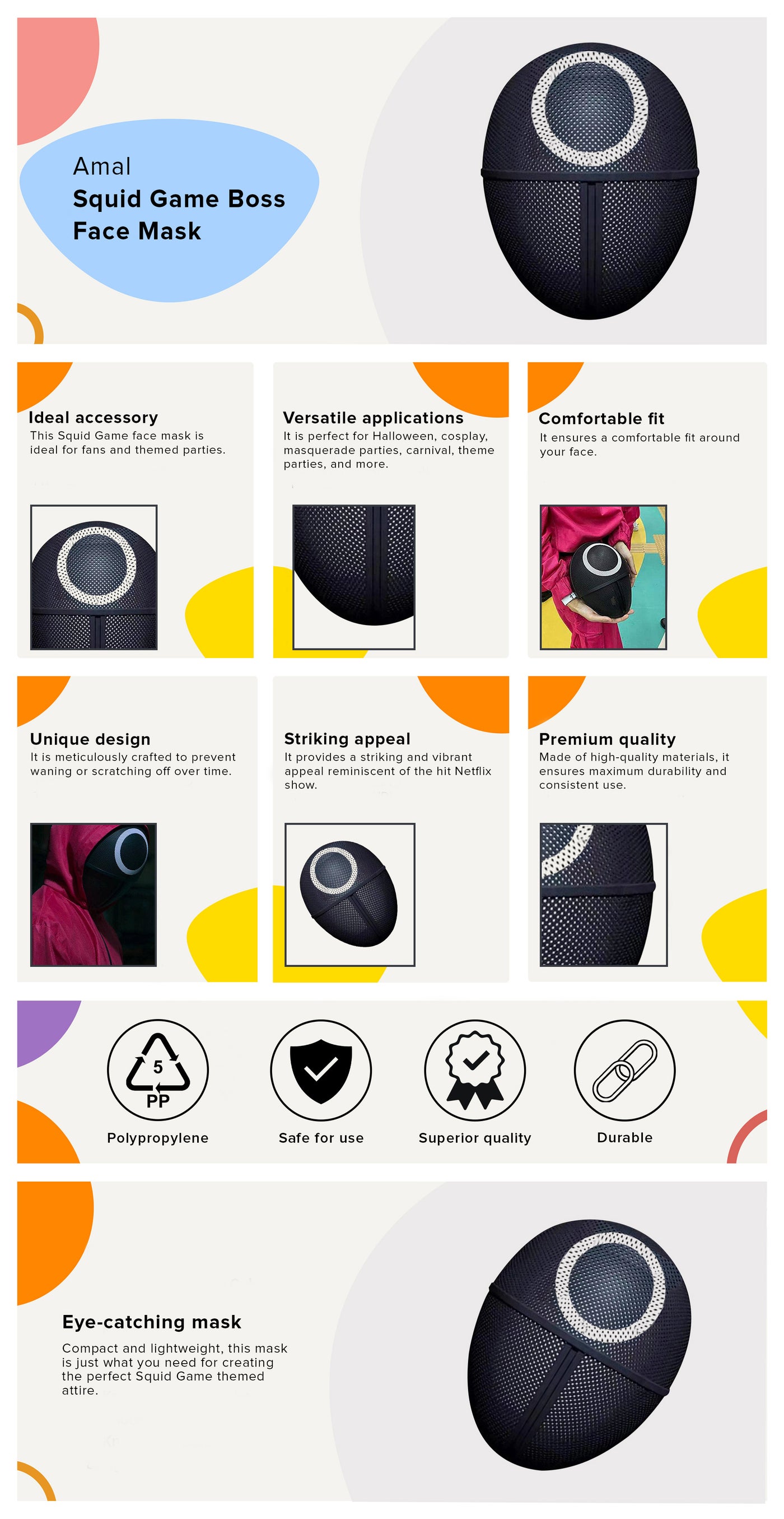 Amal Squid Smart Game Boss Face Mask 26 x 21 x 10cm UAE | Dubai, Abu Dhabi