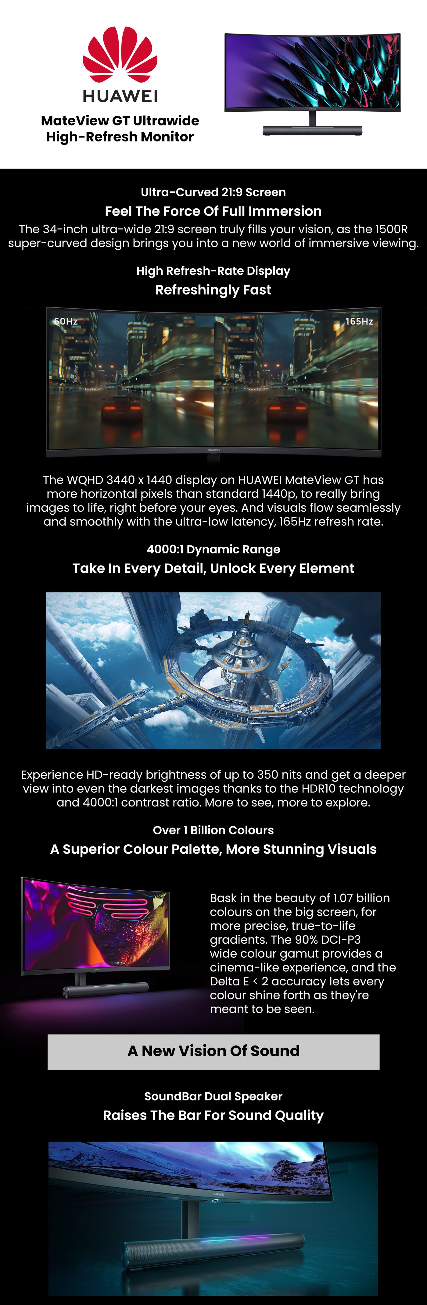 HUAWEI MateView GT 34'' Ultrawide Curved Gaming Monitor, 165Hz, 21:9 ...