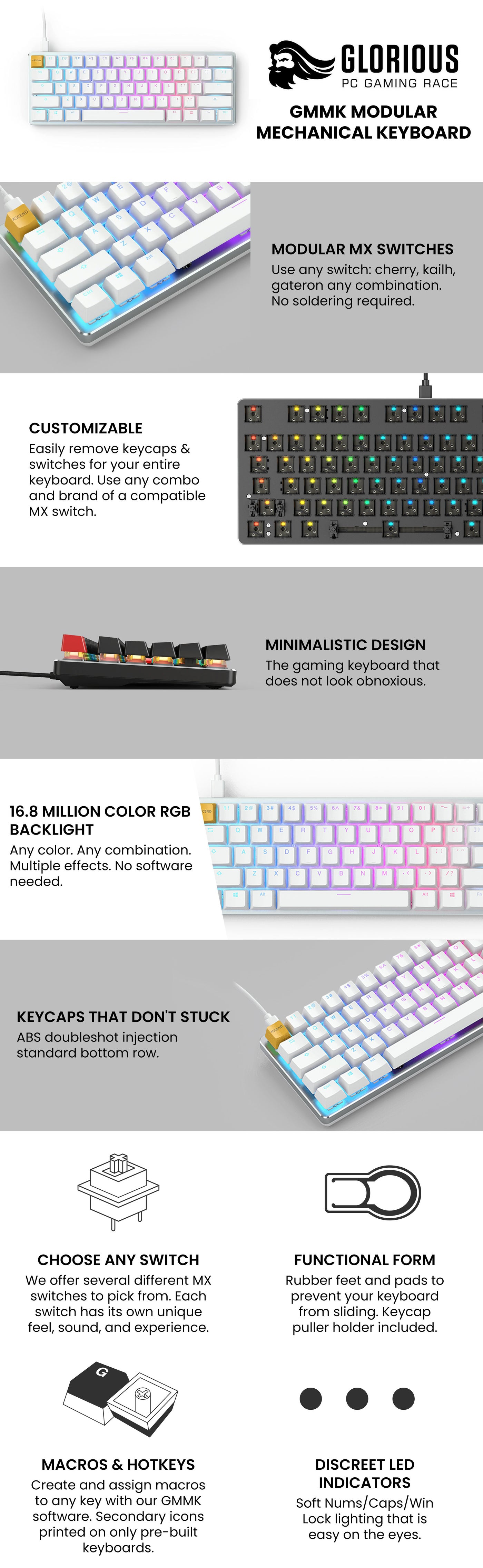 Glorious Modular Mechanical Gaming Keyboard Compact Pre-Built - White ...