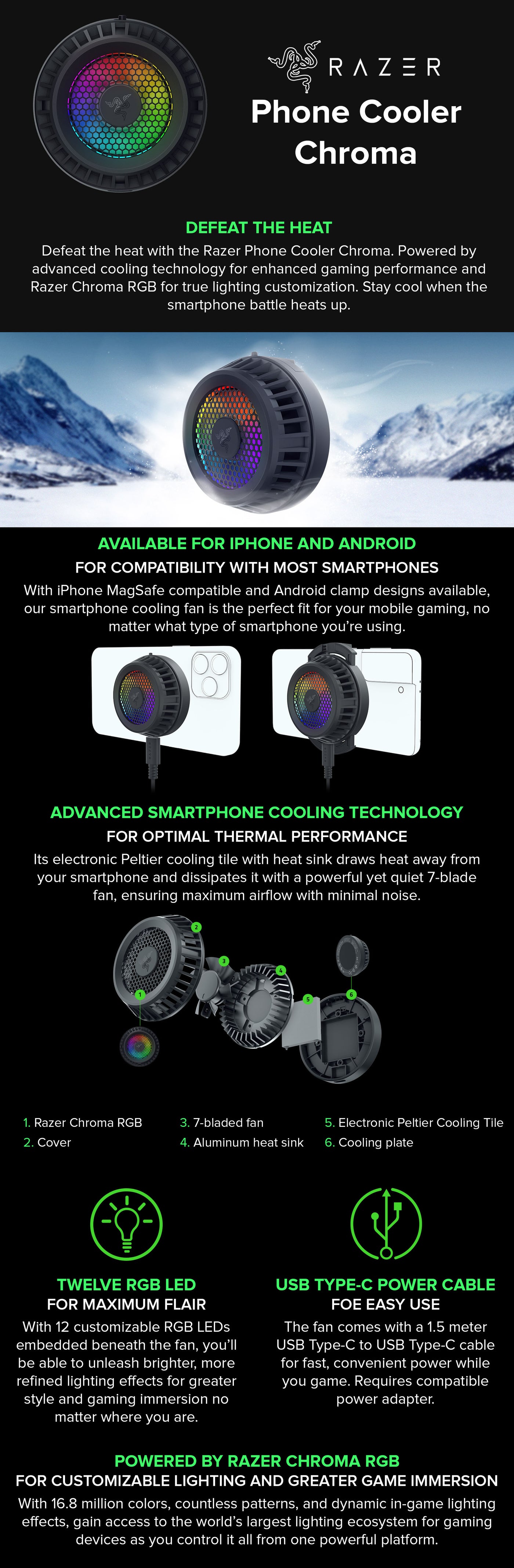 RAZER Phone Cooler Chroma (Magsafe) - Smartphone Cooling Fan Chroma Rgb ...