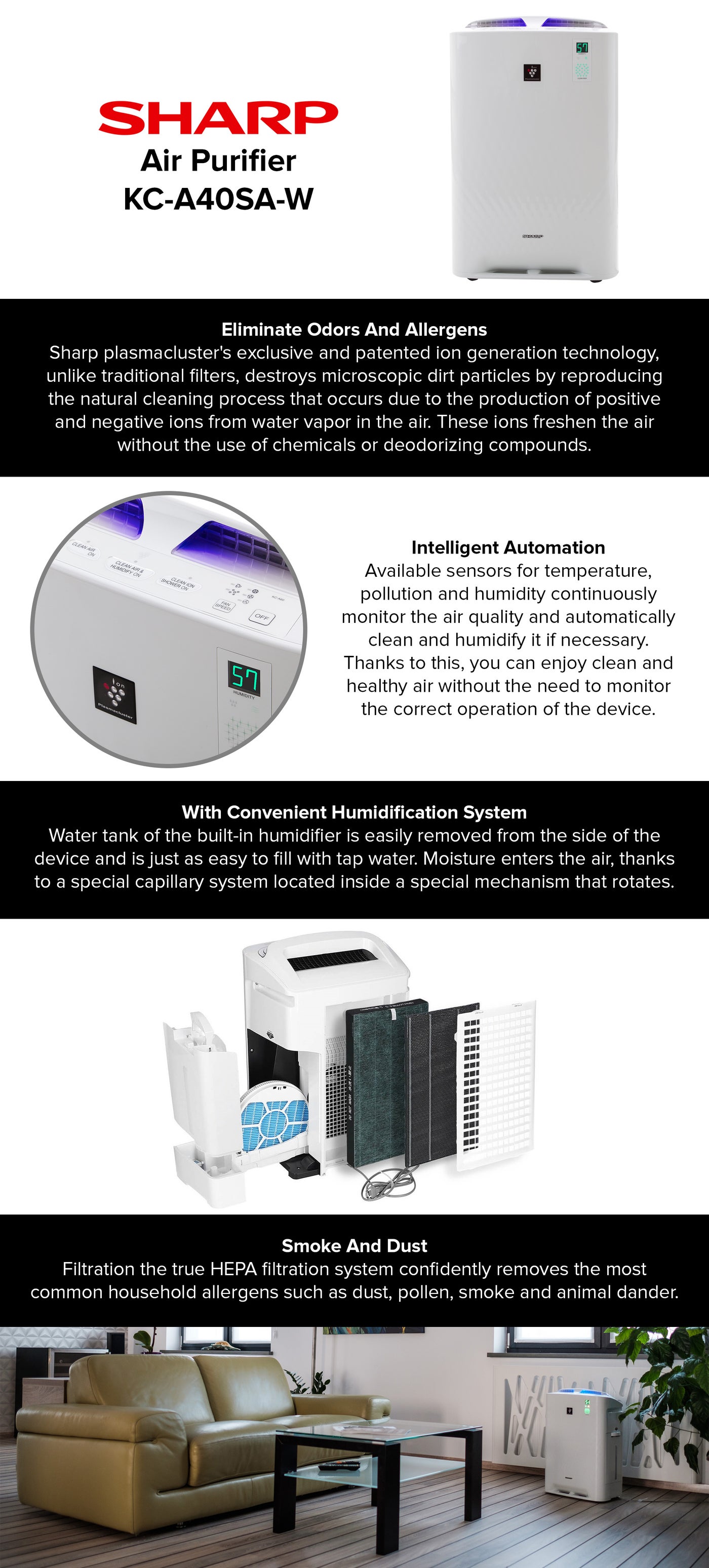 SHARP High Density Air Purifier KC-A40SA-W White Egypt | Cairo, Giza