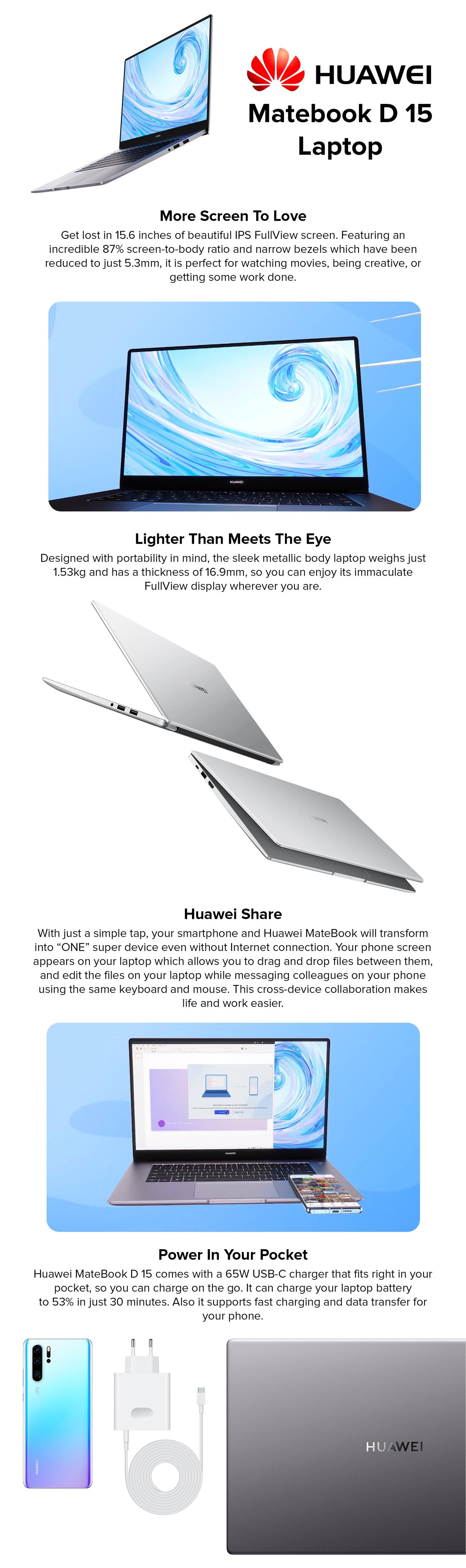 HUAWEI Matebook D15 Laptop With 15.6' Full HD Display Intel 11th Gen ...