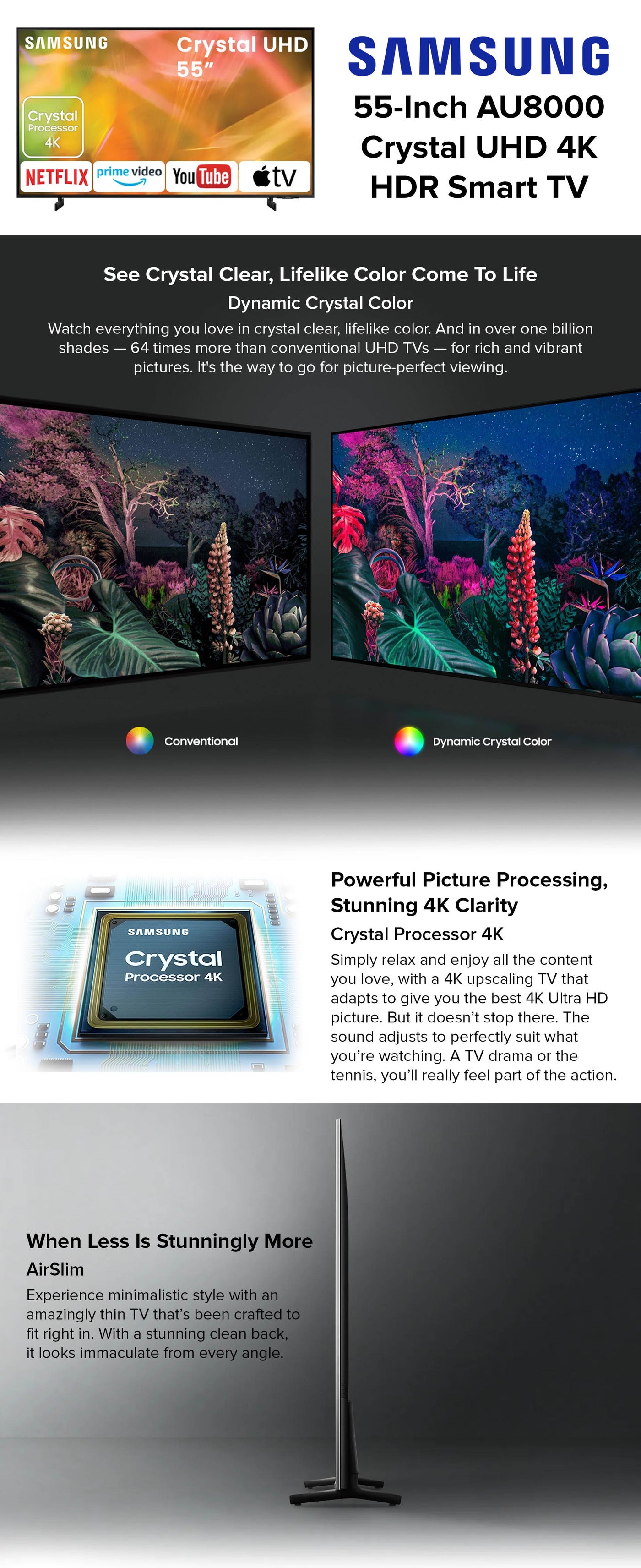 Samsung 55-Inch AU8000 Crystal UHD 4K Flat Smart TV (2021) UE55AU8000 Black KSA | Riyadh, Jeddah