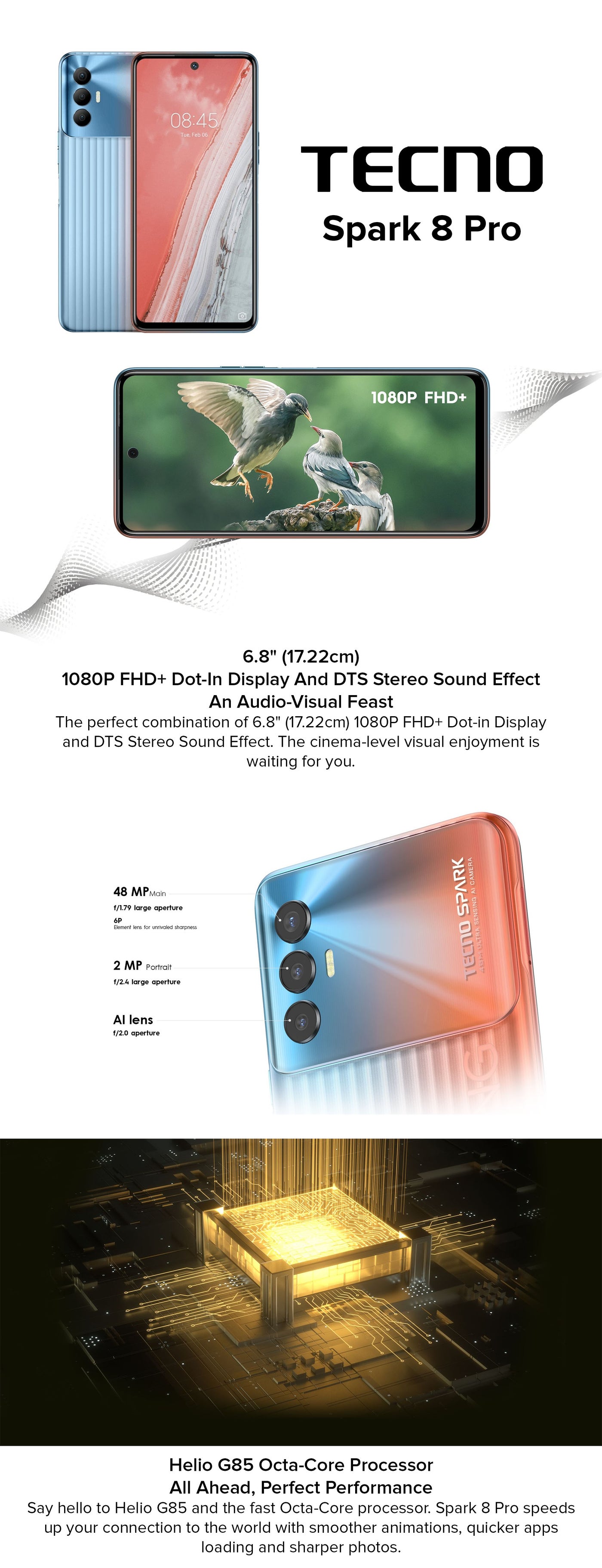 TECNO SPARK 8 Pro Dual SIM Komodo Beach 4GB RAM 128GB 4G - Middle East ...