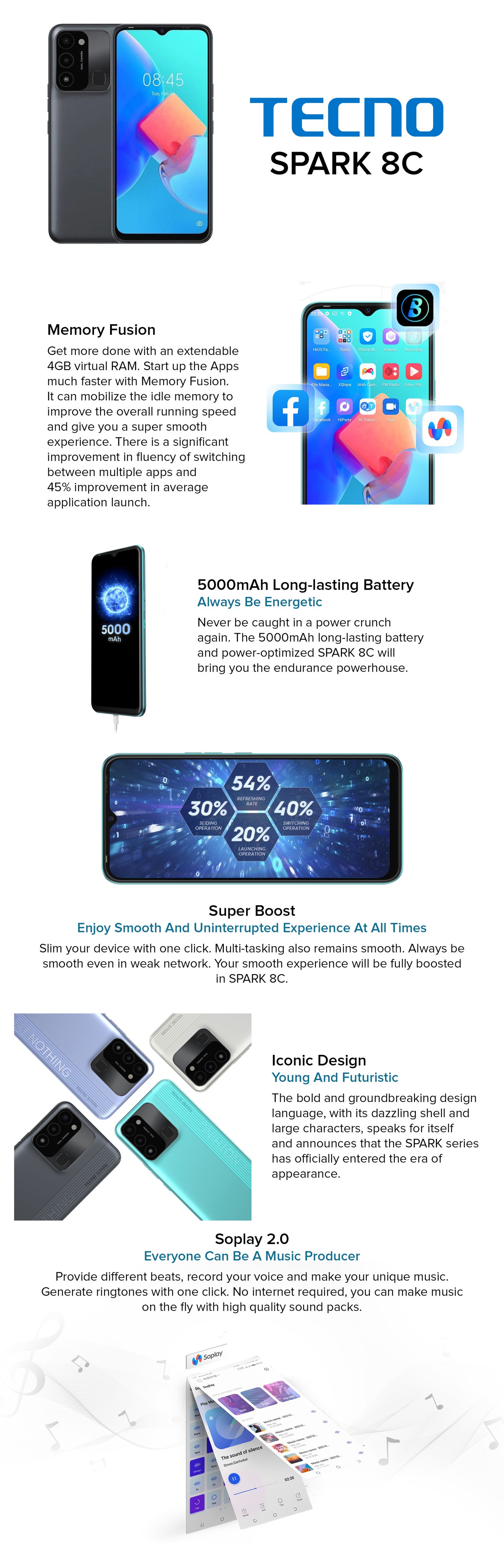 TECNO Spark 8C Dual SIM Magnet Black 4GB RAM 64GB 4G LTE KSA | Riyadh ...