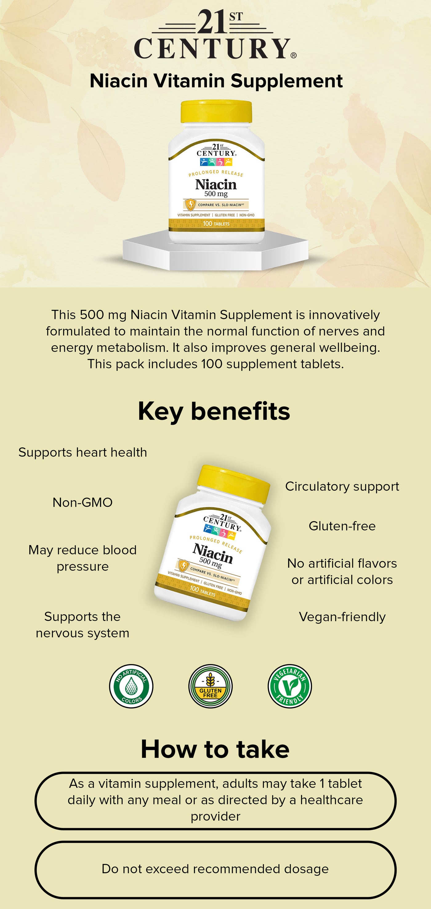 21st CENTURY Prolonged Release Niacin 500 mg - 100 Tablets UAE | Dubai ...