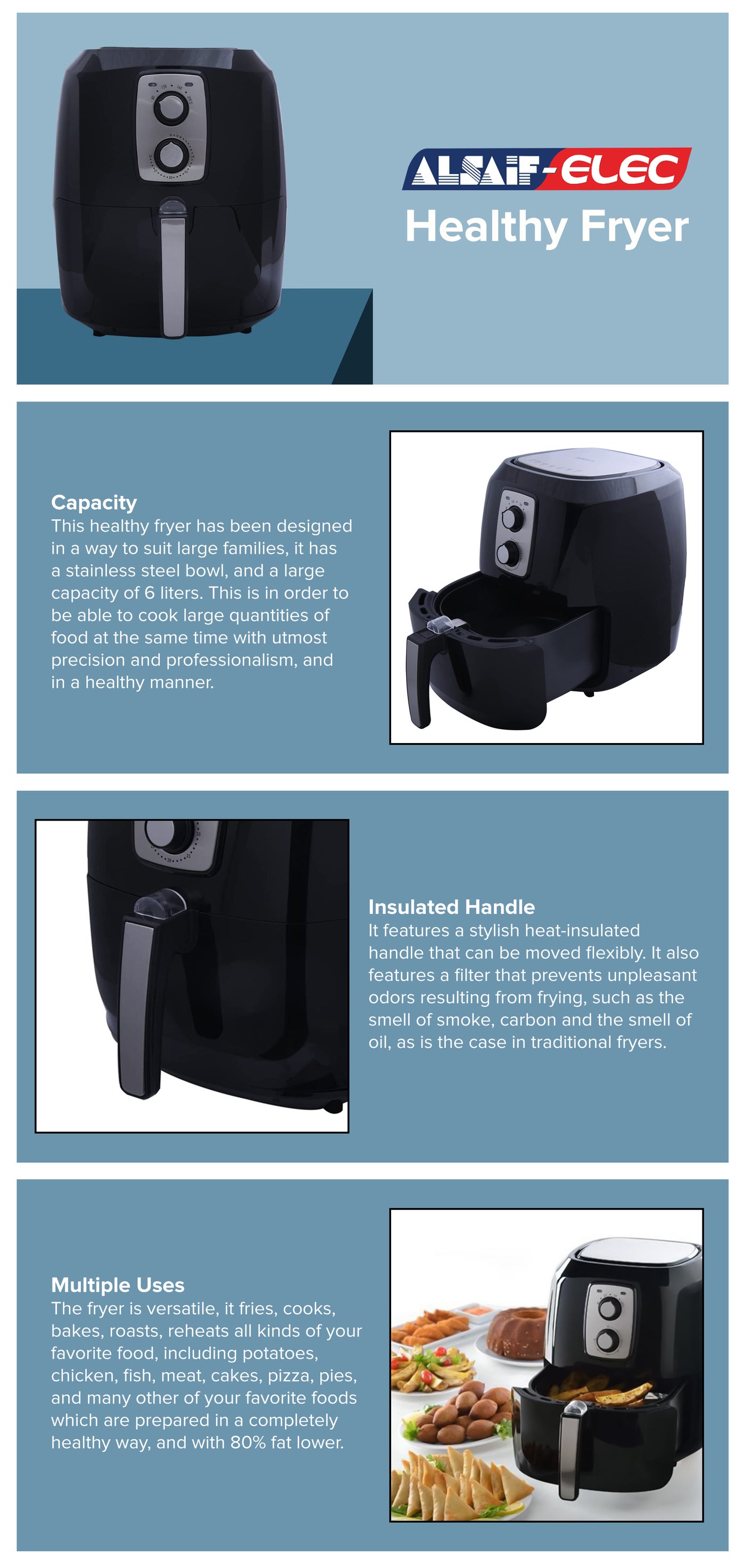 تسوق السيف وقلاية صحية بدون زيت 1800 واط 6 L 1800 W AL7200 أسود أونلاين ...