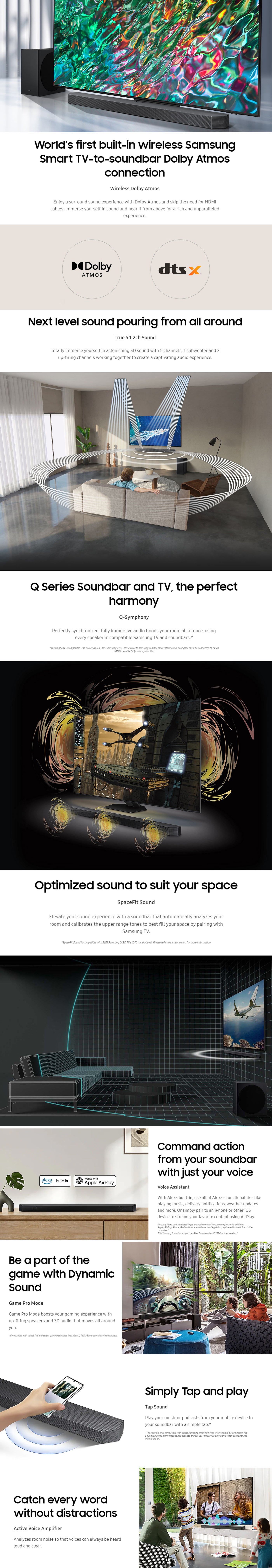 Samsung Q800B Q-Symphony 5.1.2ch Cinematic Dolby Atmos Wi-Fi Soundbar ...