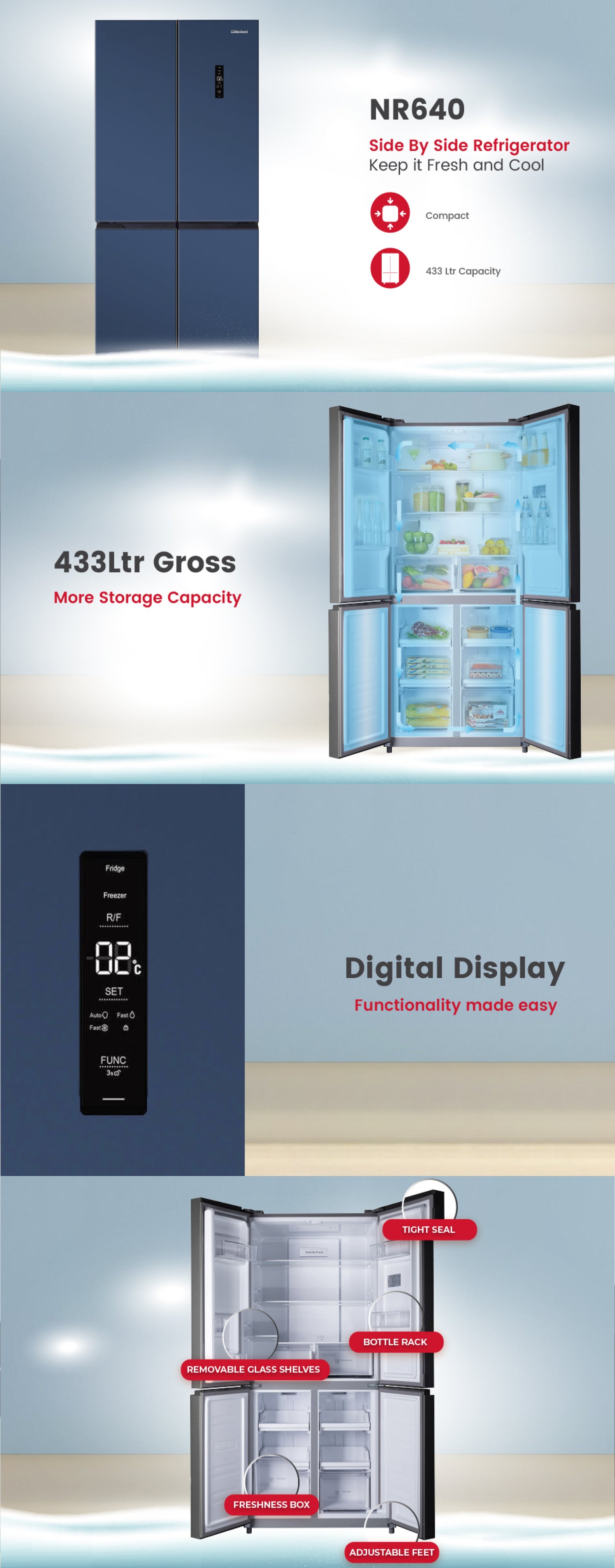 Nobel 445 Ltr French Four Door Bottom Freezer Refrigerator, No Frost ...